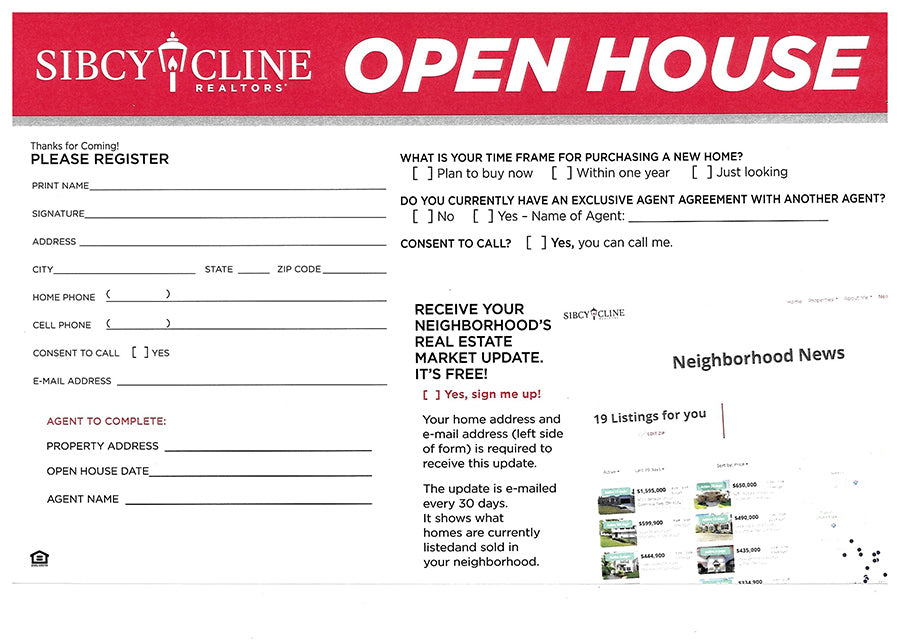 OFFICE ITEM Open House Registration Cards – Sibcy Cline Store